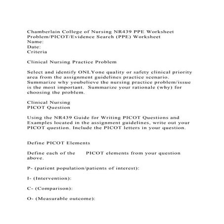 Chamberlain College of Nursing NR439 PPE WorksheetProblemPICOT.docx