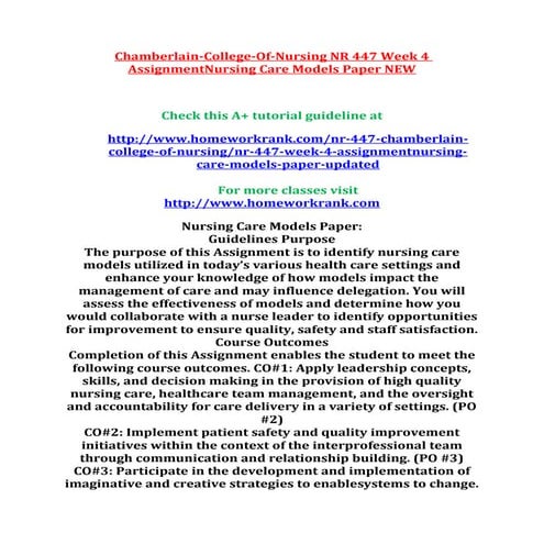 Chamberlain college of nursing nr 447 week 4 assignment nursing care ...