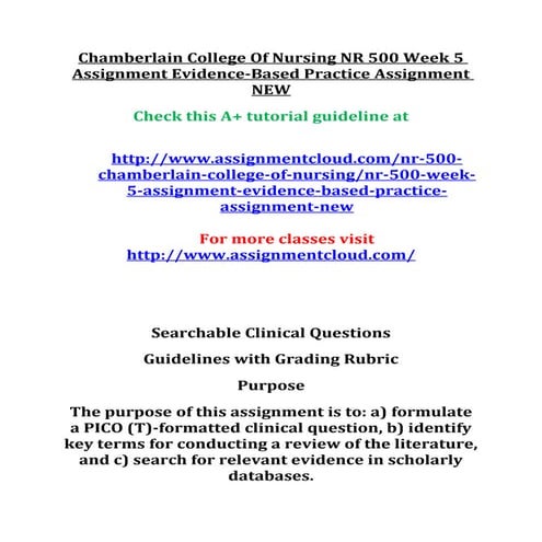 Chamberlain college of nursing nr 500 week 5 assignment evidence | DOC