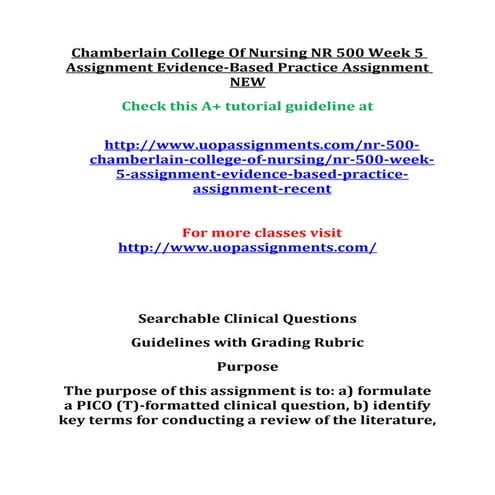 Chamberlain college of nursing nr 500 week 5 assignment evidence | DOC