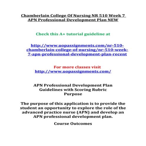 Nr 510 week 7 apn professional development plan | DOCX