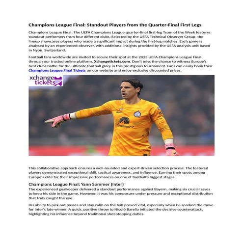 Champions League Final Standout Players from the Quarter-Final First ...