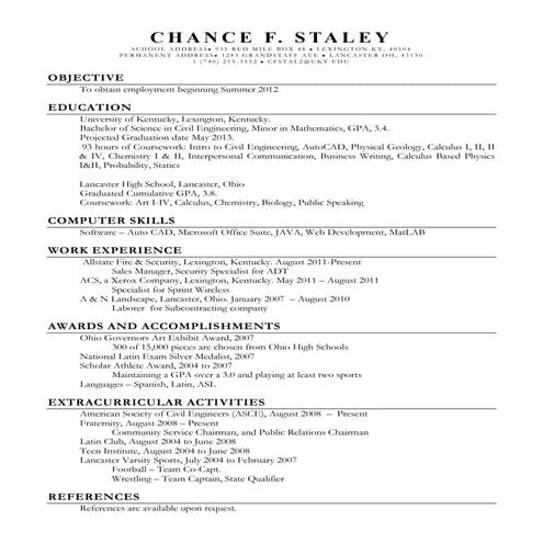 Chance Staley Resume 2011 | PDF