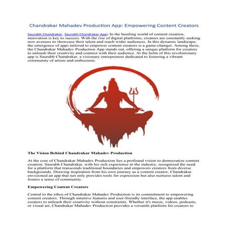 Chandrakar Mahadev Production App - Empowering Content Creators.pdf