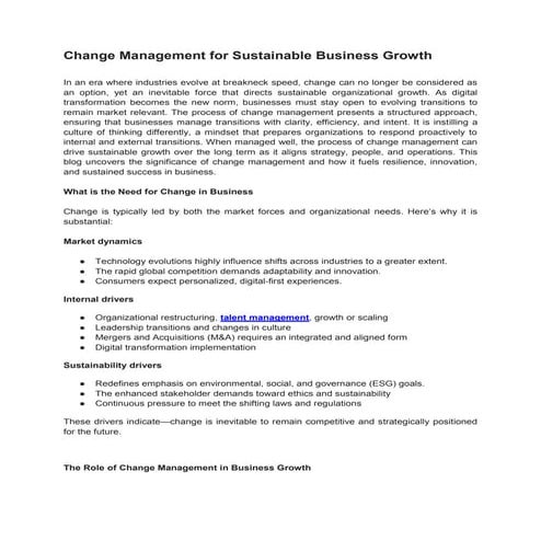 Change Management for Sustainable Business Growth | PDF