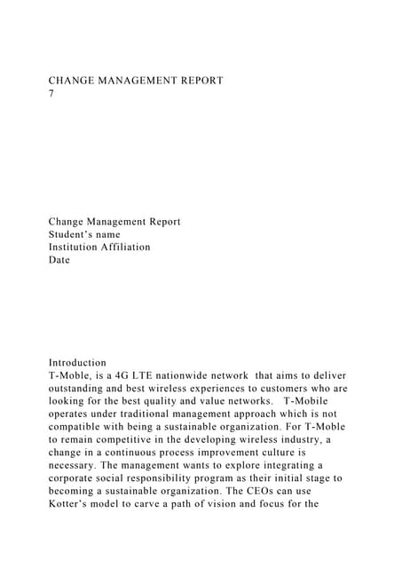 Report on Kotter's Change Model | PDF