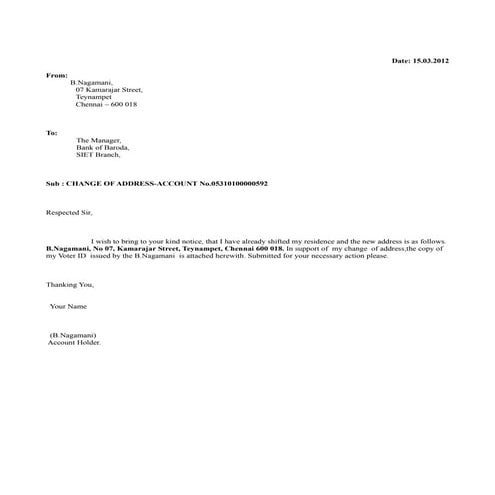 Change of adress | ODT