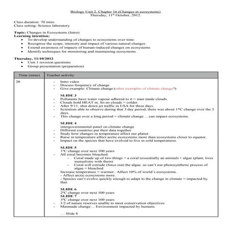 BIOLOGY (Lesson Plan): Changes in ecosystems. | DOC