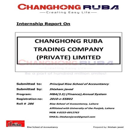 Internship Report on ChangHong Ruba (Pvt) Limited | DOCX
