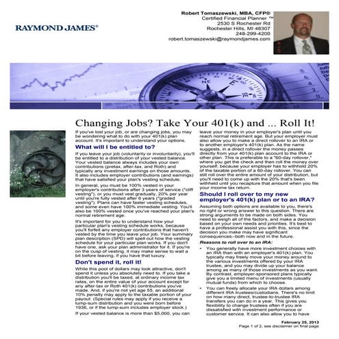 Changing jobs take your 401k and roll it | PDF | Retirement Planning ...