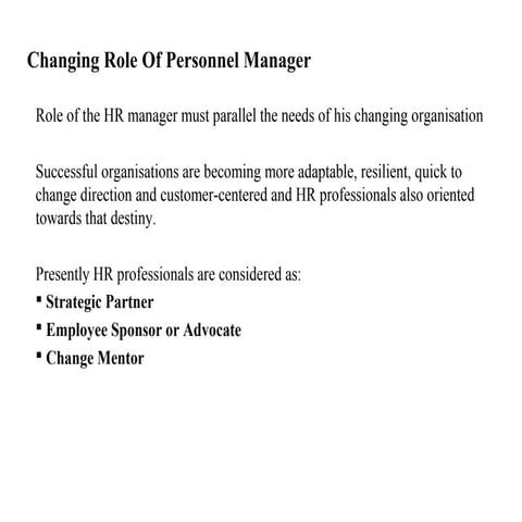 Changing role of personnel manager | PPT