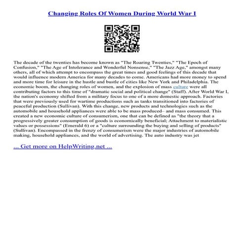 Changing Roles Of Women During World War I | PDF
