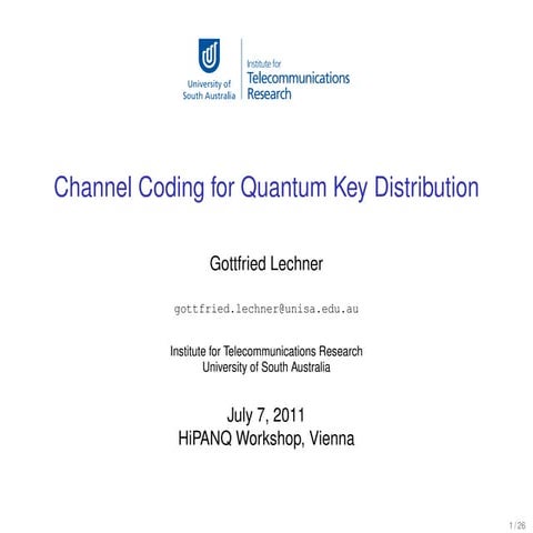 Channel coding for quantum key distribution | PDF