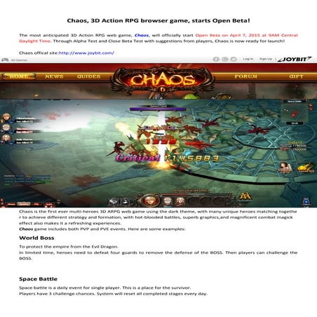 Chaos, 3 d action rpg browser game, starts open beta | PDF