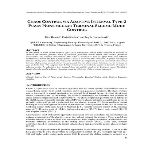 CHAOS CONTROL VIA ADAPTIVE INTERVAL TYPE-2 FUZZY NONSINGULAR TERMINAL SLIDING MODE CONTROL | PDF ...