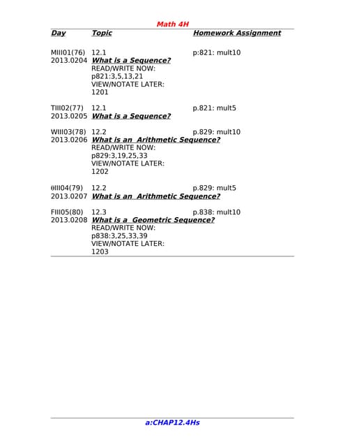 4R2012 Chap12 Sequences and Series Assignments | PDF