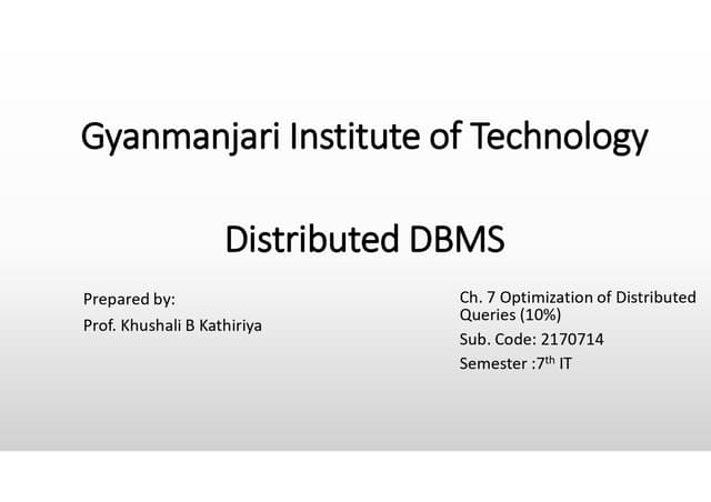 Ddbms Chap 7 Optimization Of Distributed Queries Pdf 9079