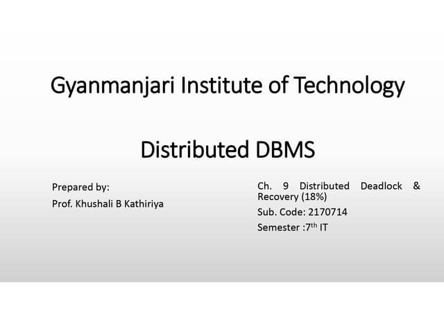 Ddbms Chap 9 Distributed Deadlock And Recovery Deadlock Concept Ppt
