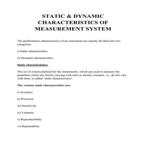 Static and Dynamic characteristics of Measuring Instrument | PPT