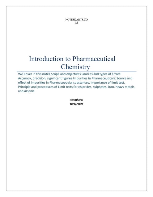 Unit 1 introduction of pharmaceutical chemistry (A detail notes) | PPTX