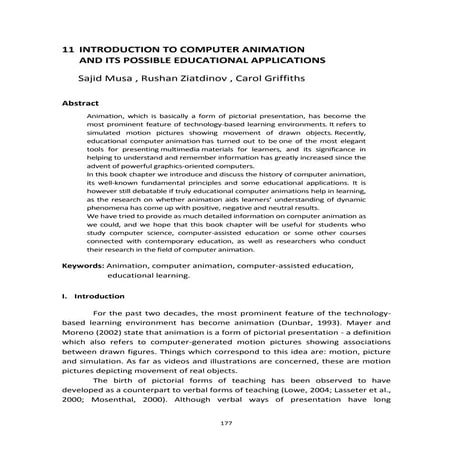 Introduction to computer animation and its possible educational ...