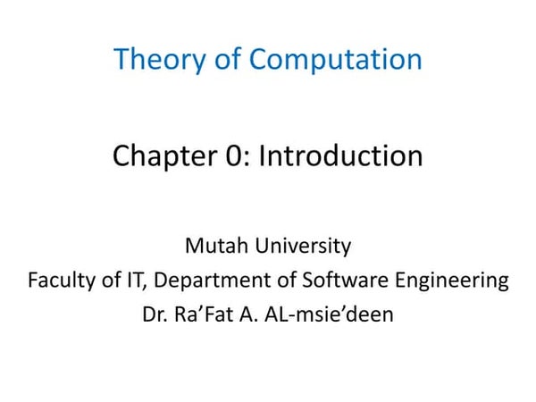 Theory of Computation Theory of Computation