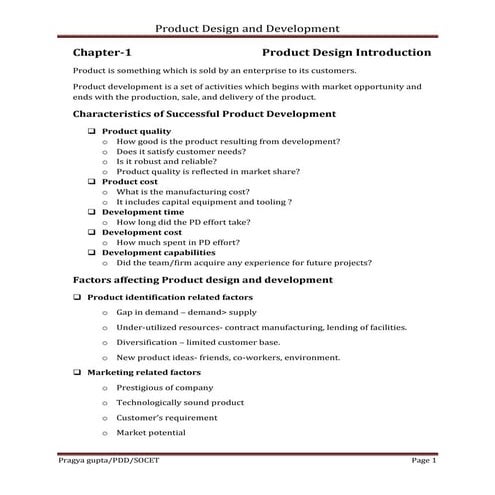 Chapter 1 product design introduction | PDF