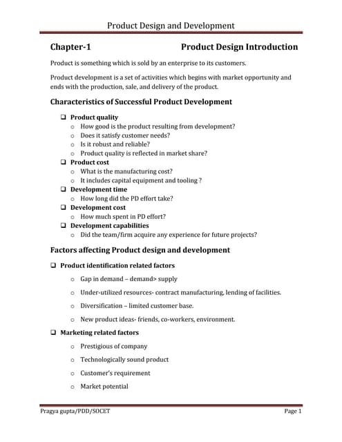 Product Design & Development - 1 | PPT | Business | Business and Finance