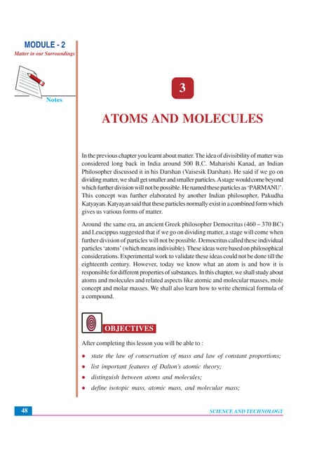 Atoms and molecule class 9 ppt science chapter 3 | PPTX