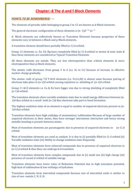 D block-elements | PPTX | Chemistry | Science
