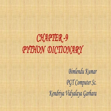 Chapter 9 Python Dictionaries Pdf Computer Science Ppt
