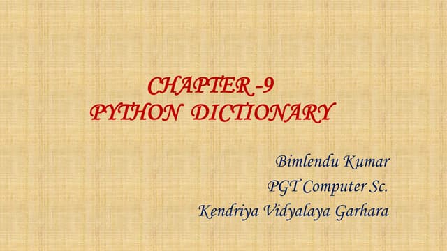 Chapter 9 Python Dictionaries Pdf Computer Science Ppt