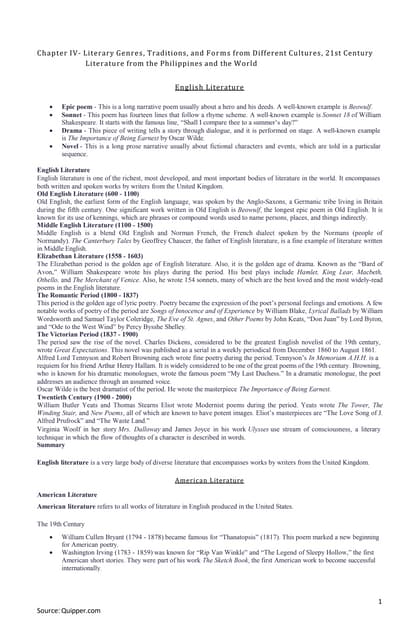 Introduction to Anglo-American Literature Grade 9 students | PPT