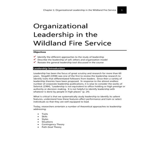 Organizational Leadership in the Wildland Fire Service - Chapter 1