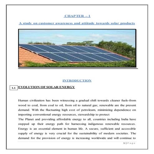 a study on customer awarness and attitude towards solar products | PDF