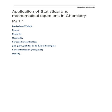 Application of Statistical and mathematical equations in Chemistry Part ...