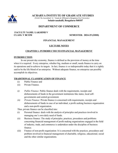 FINANCIAL MANAGEMENT - INTRODUCTION & OUNDATION | PPT