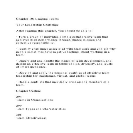 Chapter 10 Leading TeamsYour Leadership ChallengeAfter re.docx
