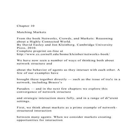Chapter 10Matching MarketsFrom the book Networks, Crow.docx