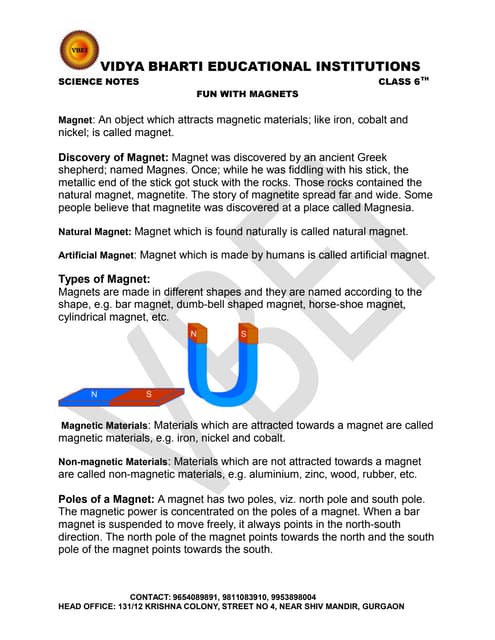 EXPLORING MAGNETS.pdf/6th Science curiosity | PDF