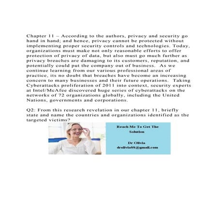 Chapter 11 – According to the authors, privacy and security go h.docx