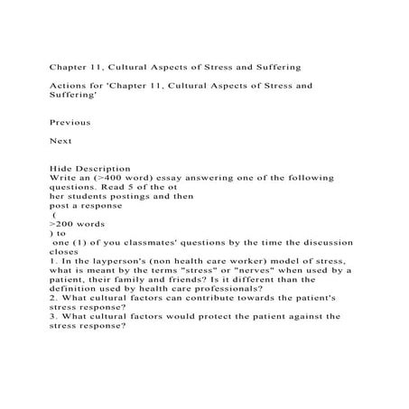 Chapter 11, Cultural Aspects of Stress and SufferingActions .docx