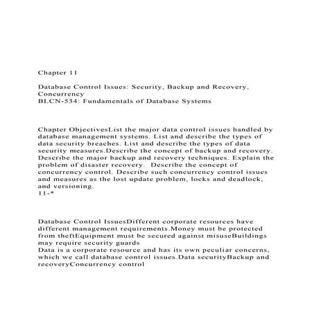 Chapter 11Database Control Issues Security, Backup an.docx