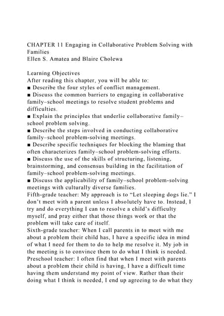 Chapter 11 Engaging In Collaborative Problem Solving With Families Docx
