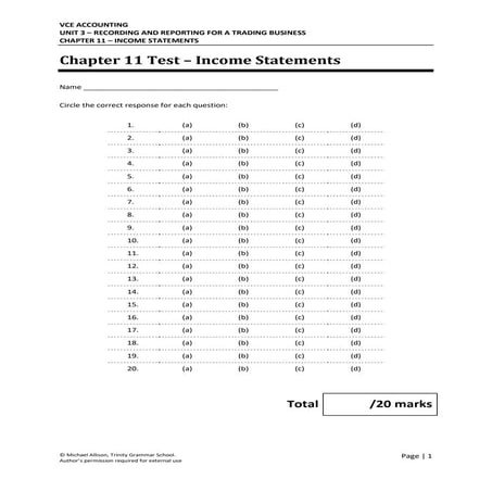 Chapter 11 Income Statements – Test | PDF
