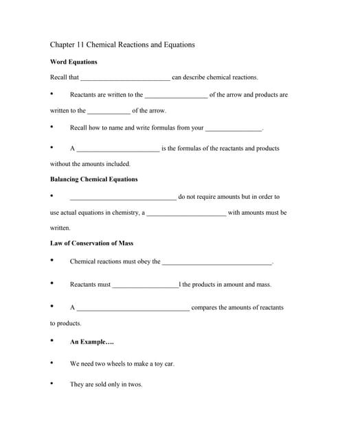 Chemical Reaction & equations quiz sheet | PDF