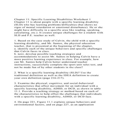 Chapter 11 Specific Learning Disabilities Worksheet 1Chapter .docx