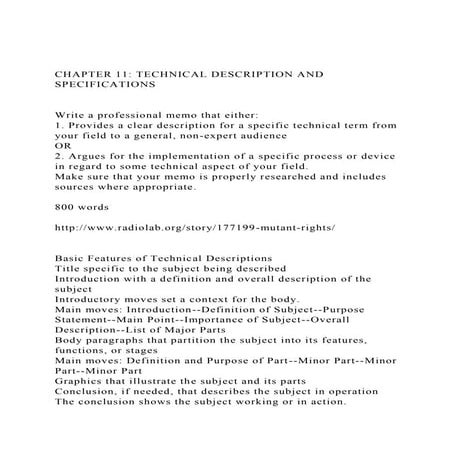 CHAPTER 11 TECHNICAL DESCRIPTION AND SPECIFICATIONSWrite .docx