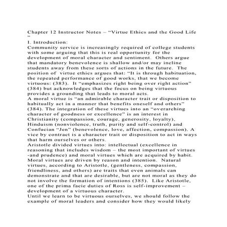 Chapter 12 Instructor Notes – Virtue Ethics and the Good Life ” .docx
