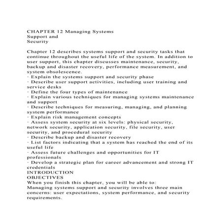 CHAPTER 12 Managing SystemsSupport andSecurityChapter 12 d.docx